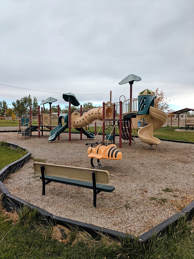 Families gather at Shoshoni's community playground, where the laughter of children provides the soundtrack to small-town Wyoming afternoons.Families gather at Shoshoni's community playground, where the laughter of children provides the soundtrack to small-town Wyoming afternoons.