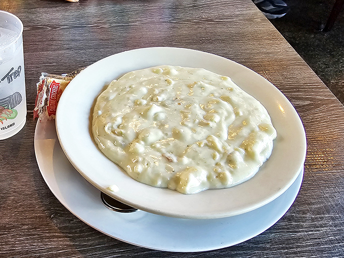 Clam chowder so creamy it should have its own Instagram account. This bowl isn't just soup &ndash; it's a warm, briny hug from the Pacific Ocean.