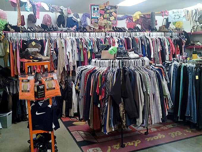 The clothing section: where vintage fashion isn't just recycled&mdash;it's reincarnated. That leather jacket has stories to tell if you're brave enough to wear it.