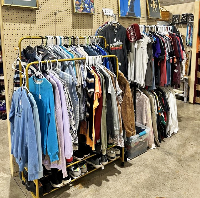 Vintage clothing racks where someone else's past becomes your future statement piece. That corduroy jacket has stories to tell!