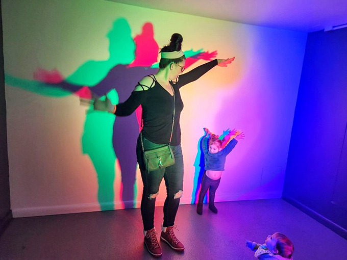 The Shadow Room transforms ordinary movements into extraordinary light shows. Wave hello to your technicolor doppelgänger!