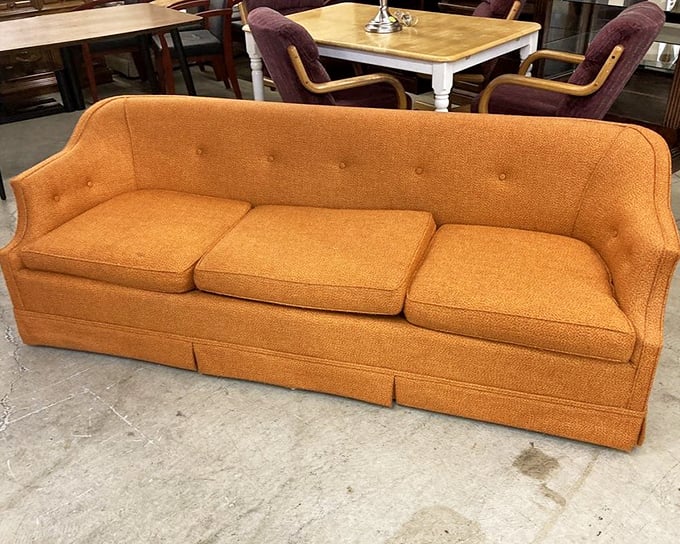 That burnt orange sofa? Pure '70s magnificence that would make The Brady Bunch envious. Some vintage pieces aren't just old&mdash;they're deliciously retro. 