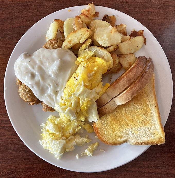 This country fried steak could make a vegetarian question everything &ndash; golden, glorious, and gloriously unapologetic about its mission.