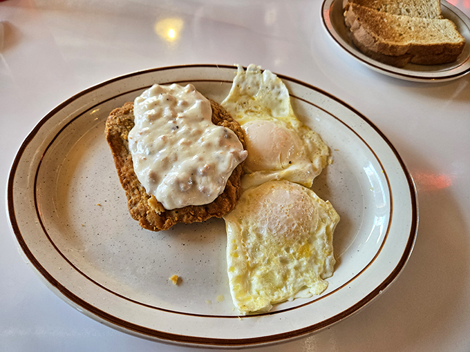 Country fried steak crowned with gravy so good, your cardiologist might forgive you just this once.