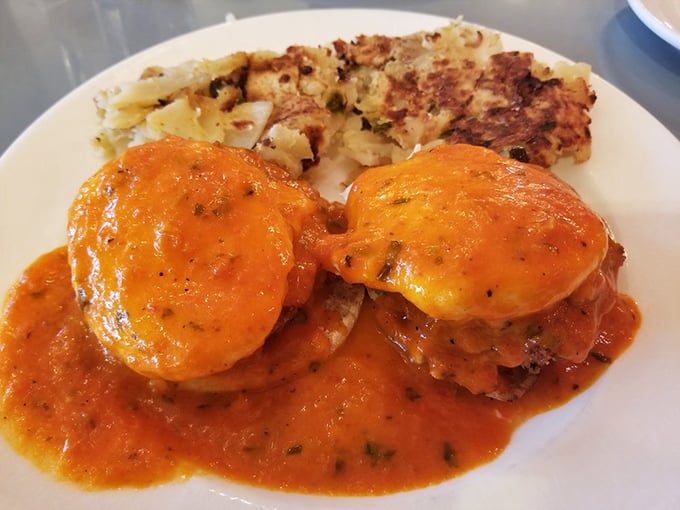 Behold the star attraction: Skylark's legendary crab cakes, where actual crab takes center stage instead of playing a supporting role to breadcrumbs.