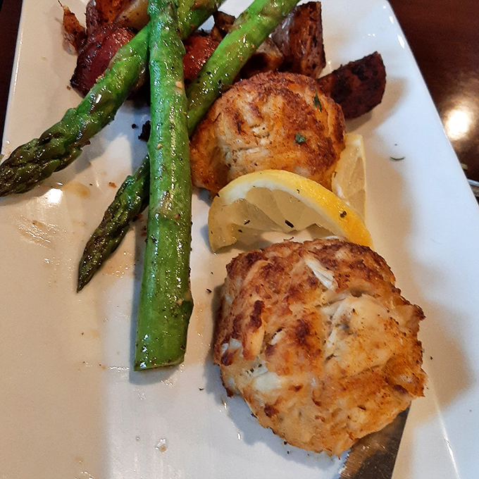 Golden-brown perfection! These crab cakes contain so much actual crab meat, Maryland might file a missing persons report.