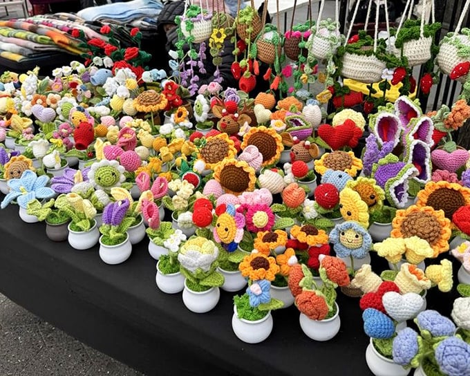 Handcrafted crochet flowers bloom eternal, proving some vendors have seriously impressive non-edible talents too.