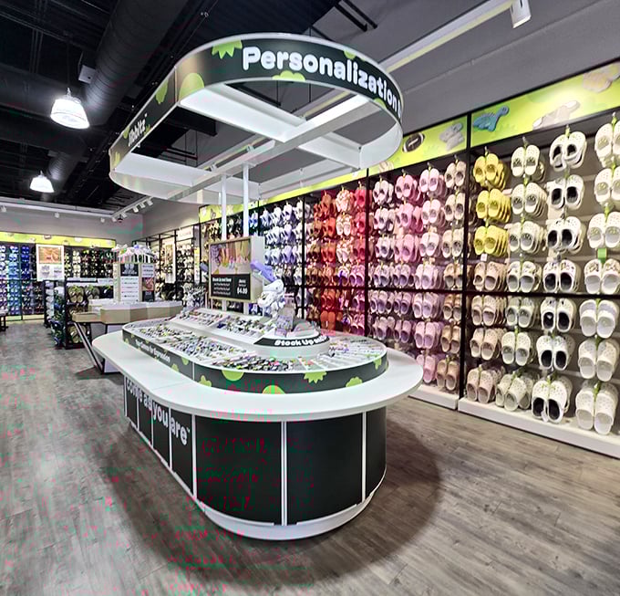 Croc heaven! A kaleidoscope of foam footwear that's somehow transcended all fashion logic to become both ironic and iconic.