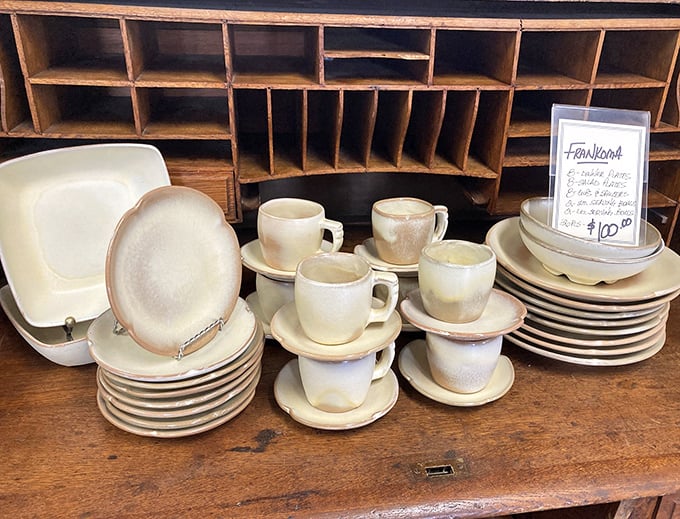 A complete vintage dinnerware set waits patiently for its second act on someone's dining table.