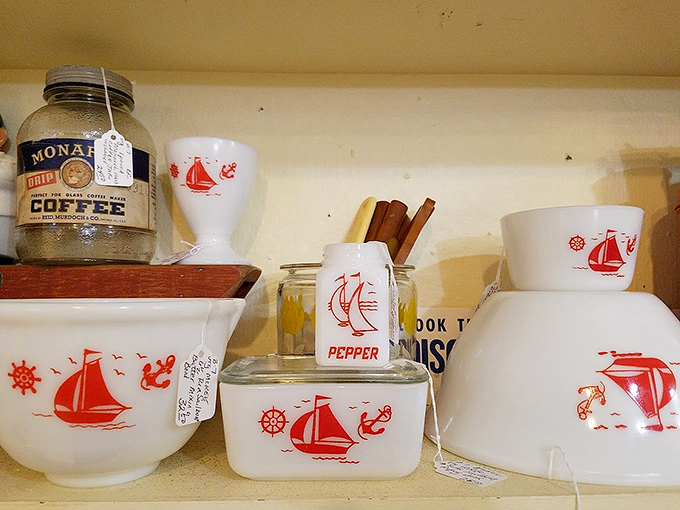 That sailboat Pyrex set isn't just kitchenware&mdash;it's a maritime adventure waiting to happen in your dining room. Ahoy, vintage treasure!