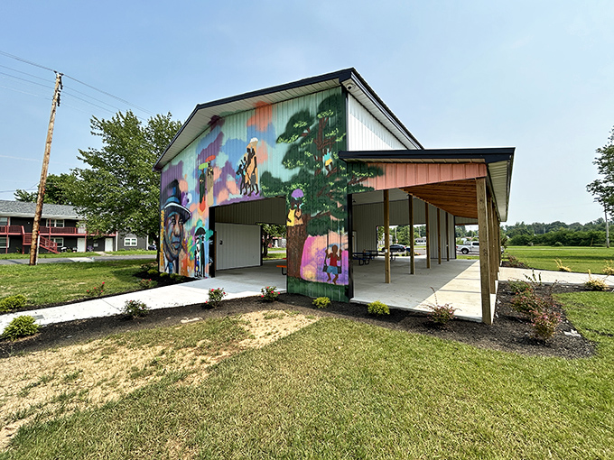 A vibrant community pavilion that proves small towns know how to blend art and function&mdash;Mayfield's answer to metropolitan cultural centers.