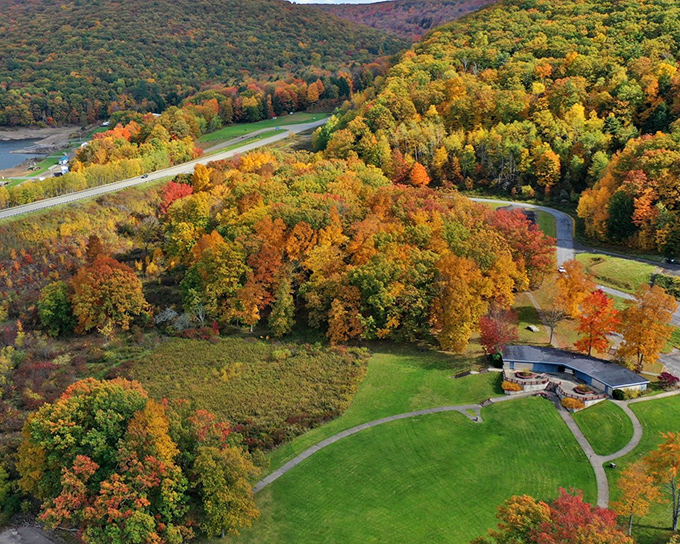 Nature's own IMAX experience. The fall foliage creates a technicolor tapestry that makes even the most dedicated screen-scrollers look up in wonder.