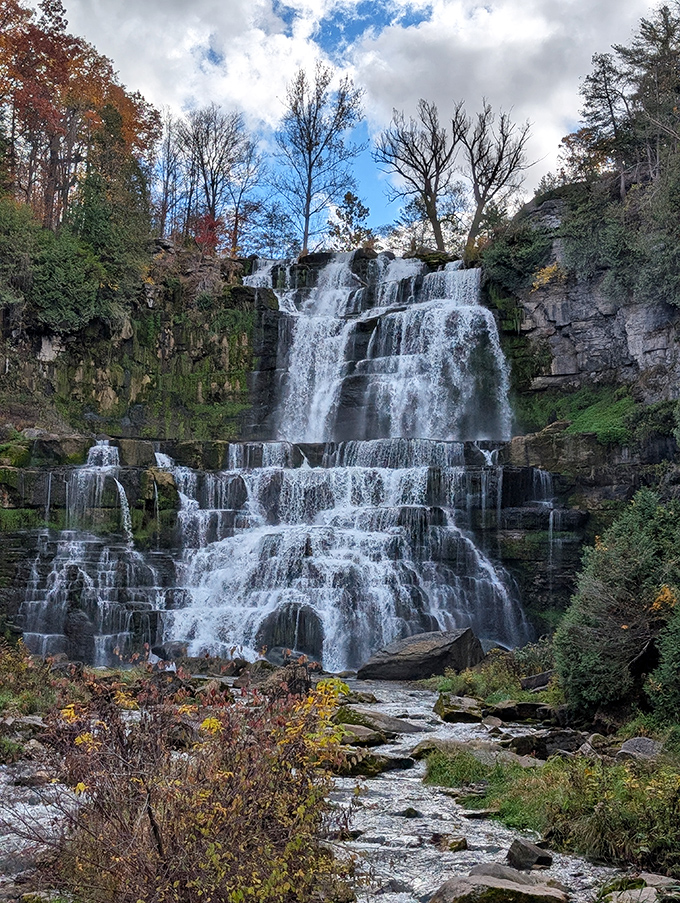 Autumn transforms Chittenango Falls into nature's ultimate showoff, with water and foliage competing for who can be more dramatically photogenic.