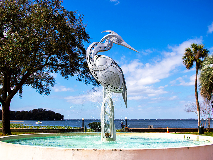 The heron fountain captures Eustis's spirit &ndash; elegant, distinctive, and perfectly at home between water and sky.
