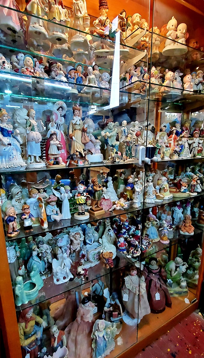 The figurine cabinet that launched a thousand childhood nightmares&mdash;or treasured collections, depending on who you ask. Porcelain faces frozen in time await new homes.