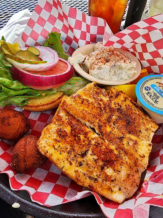 This blackened fish sandwich isn't just a meal&mdash;it's a revelation. The perfectly seasoned fillet practically high-fives your taste buds.