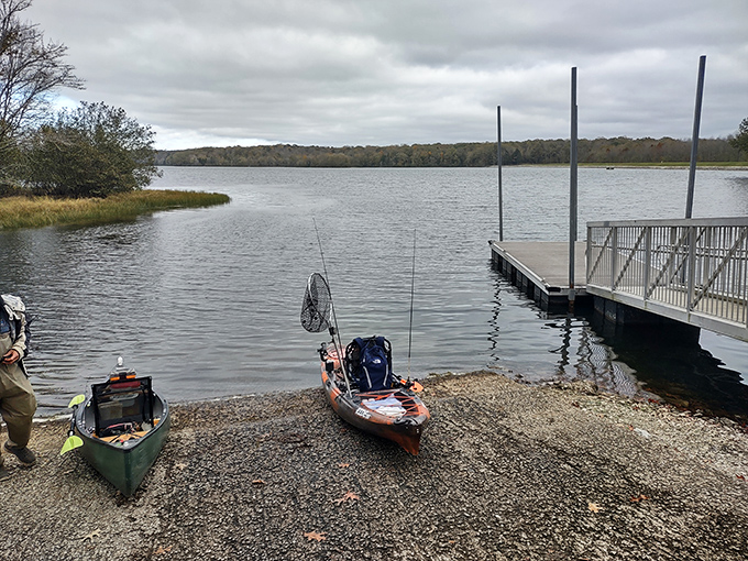 Adventure awaits at the water's edge, where kayaks stand ready like trusty steeds for modern-day explorers.