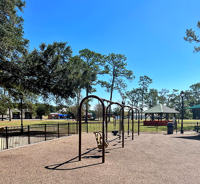 At Foley's playground, swings await young adventurers while parents enjoy the shade&mdash;childhood as it should be, unplugged and joyful.