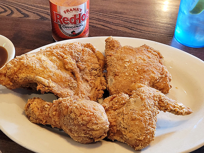 Golden-brown perfection that makes Colonel Sanders look like an amateur. This fried chicken doesn't just set the bar&mdash;it is the bar.