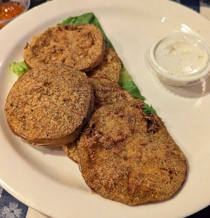 Golden-crusted fried green tomatoes that make you understand why someone would write an entire movie about them—crispy outside, tangy inside, perfect all around.