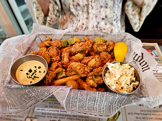 Golden-fried treasures from the deep. These crispy morsels aren't just fried oysters&mdash;they're edible proof that simplicity, done right, is culinary genius.