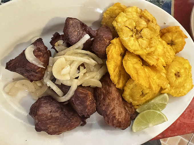 These masas de puerco fritas aren't just fried pork chunks&mdash;they're little flavor bombs with crispy exteriors giving way to juicy, mojo-infused meat. Heaven exists.