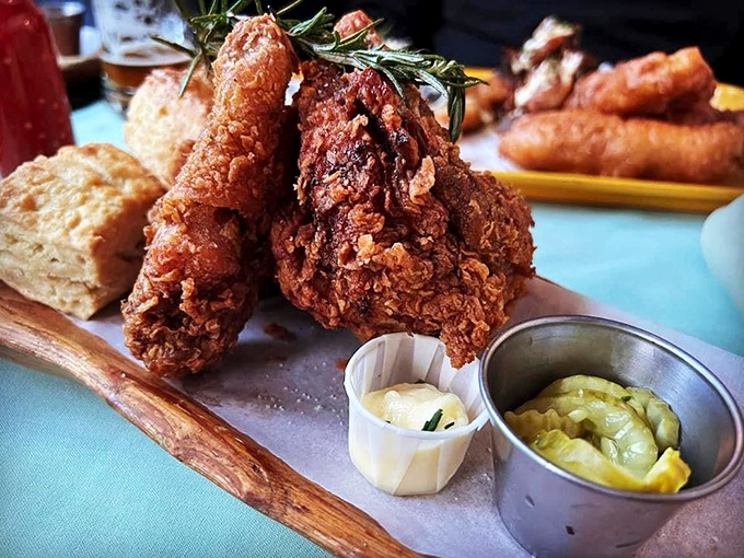 Golden-brown perfection that makes other fried chicken look like it's not even trying. Those crispy, craggly edges are where all the flavor magic happens.