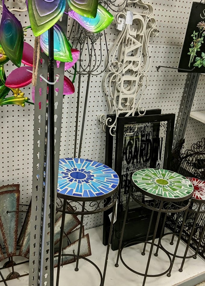 Garden d&eacute;cor that brings whimsy to any outdoor space &ndash; these mosaic-topped tables are like finding functional art that doesn't require a second mortgage.