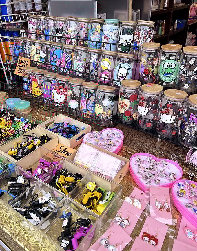 Hello Kitty meets storage solutions in these adorable glass jars that somehow make organization look downright charming.