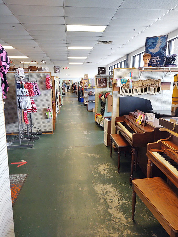 Piano row meets vintage clothing alley in this corridor of curiosities. One person's forgotten furniture becomes another's conversation piece in this labyrinth of memories.
