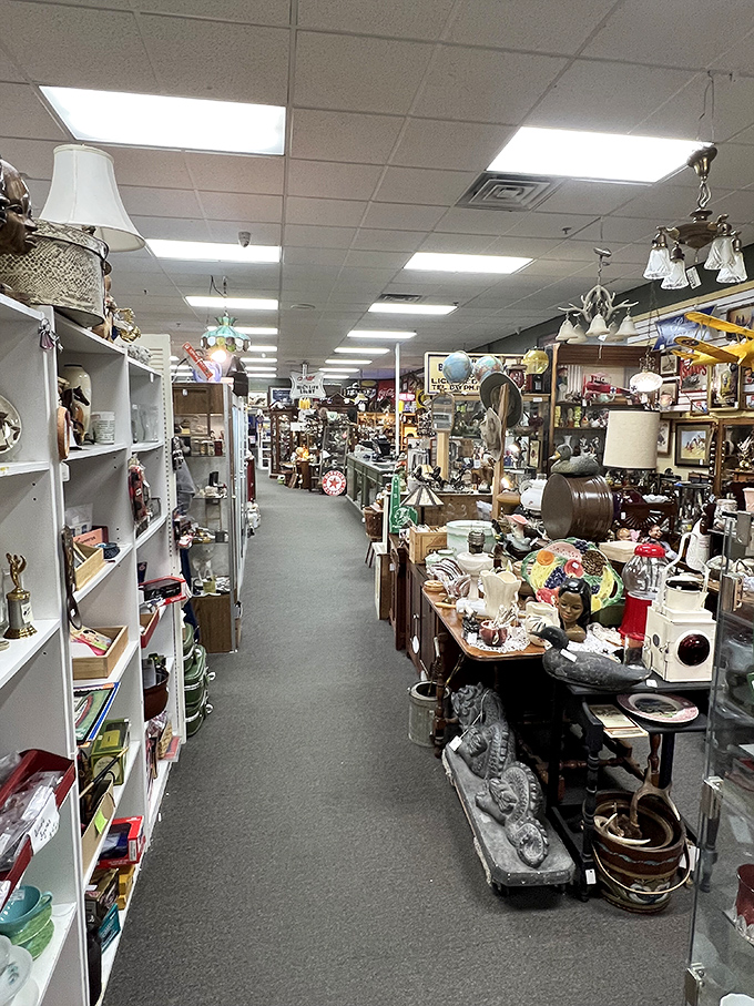 The mall stretches before you like a time-traveling department store, each section a different decade waiting to be explored.