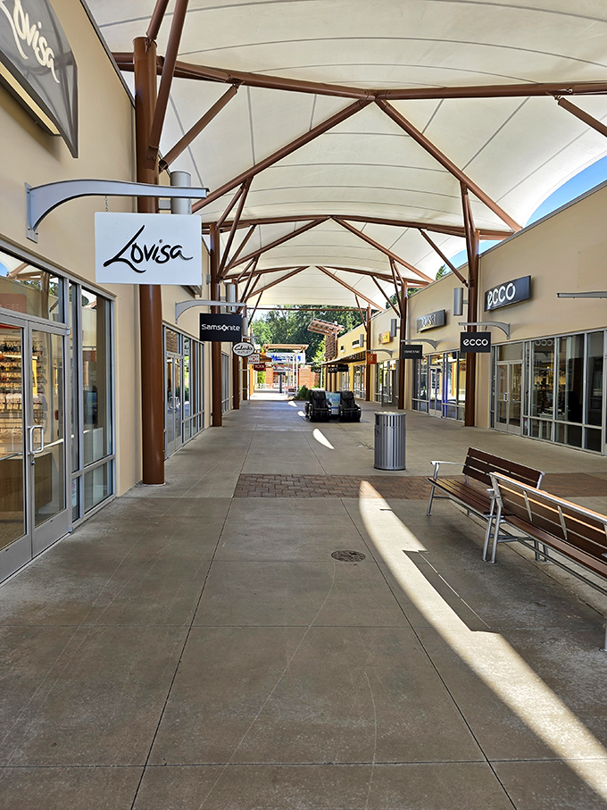 These covered walkways with their distinctive wooden beams transform ordinary shopping trips into pleasant promenades, even during Washington's rainy season.