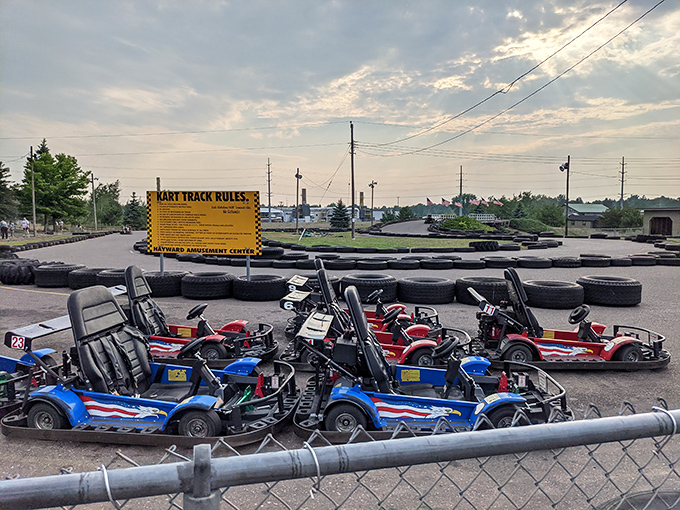 Go-karts lined up like eager thoroughbreds at the starting gate&mdash;where middle-aged dads suddenly remember they're still kids at heart.