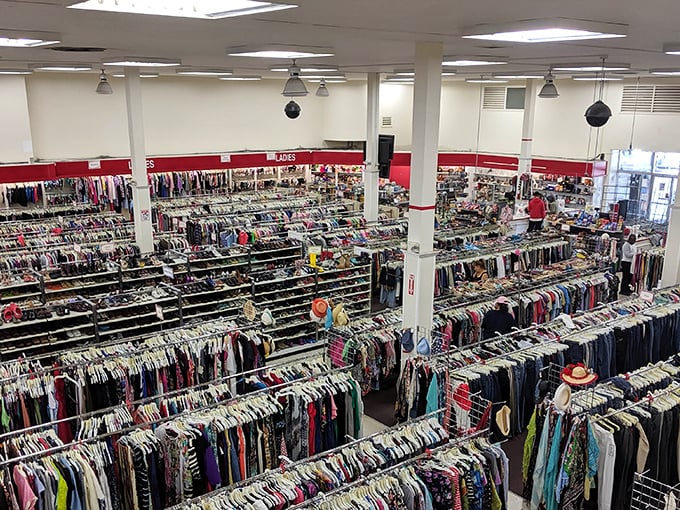 From this bird's-eye view, the organized chaos reveals itself as a masterpiece of retail engineering. Treasure hunting has never looked so methodical.