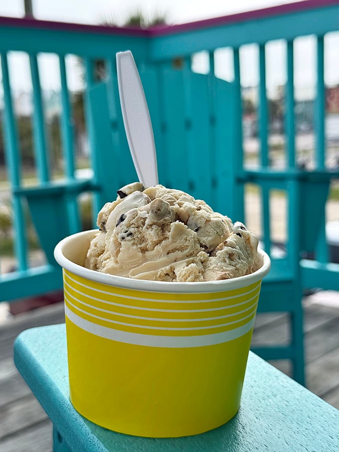 Cookie dough perfection in a sunny yellow cup&mdash;proof that happiness can indeed be purchased for the price of a scoop.