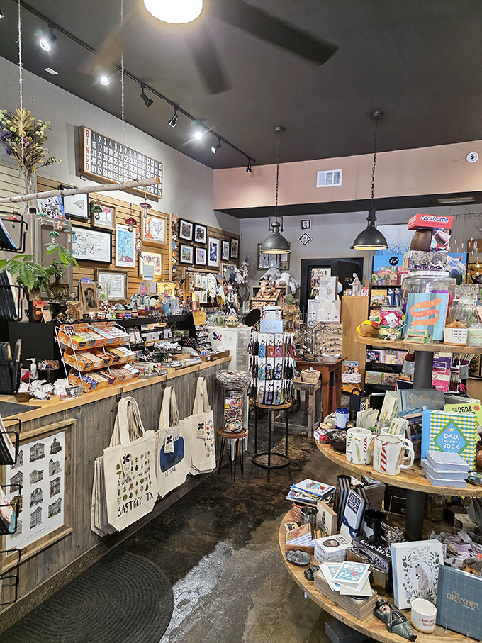 Local shops like this one offer treasures that big box stores can't - personality-filled spaces where every corner holds something unexpected, from handcrafted gifts to Bastrop-branded totes.