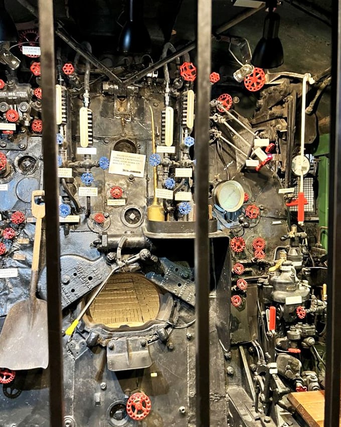 The control panel of a locomotive looks like NASA mission control met a Victorian steampunk fantasy. Each valve and gauge tells a story of engineering ingenuity.