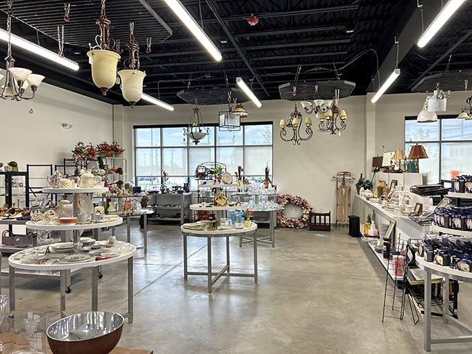 Chandeliers hang like glittering possibilities in the home d&eacute;cor section, where yesterday's elegance awaits tomorrow's dinner parties.