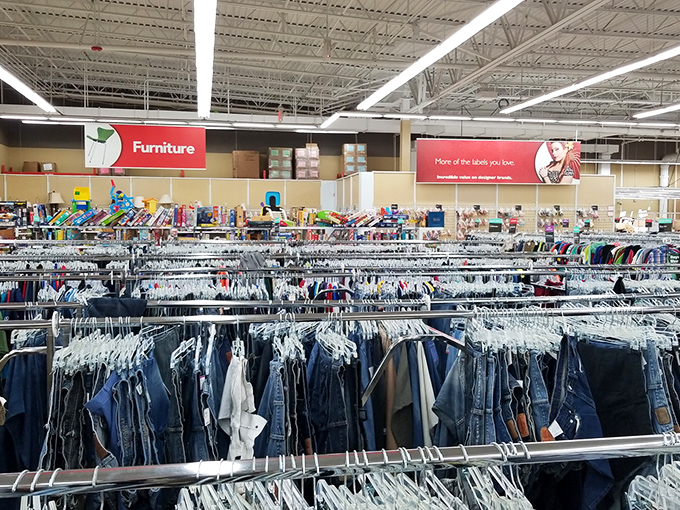 Rack after glorious rack of clothing stretches toward the horizon, with the furniture section peeking out like a distant retail promised land.
