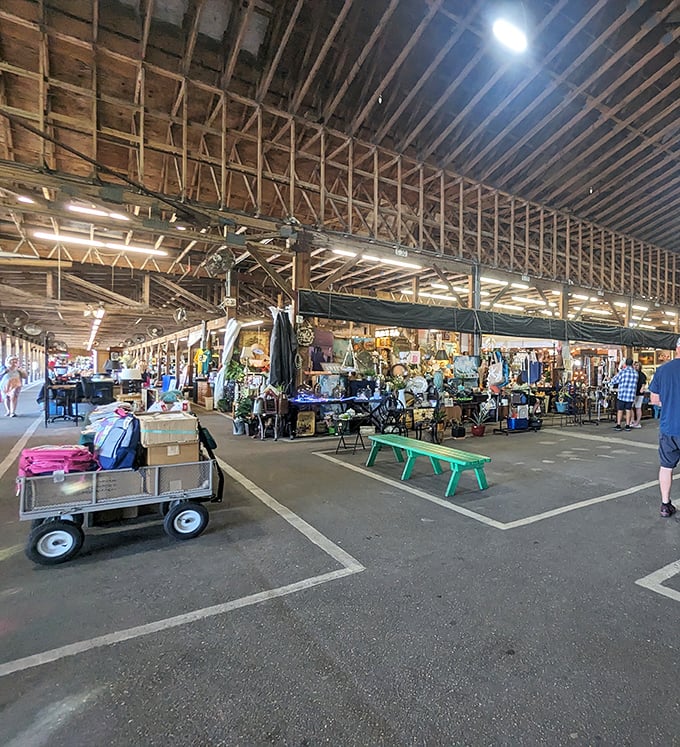 Under rustic wooden beams, shoppers navigate a marketplace that feels like a movie set for "Raiders of the Lost Bargain."