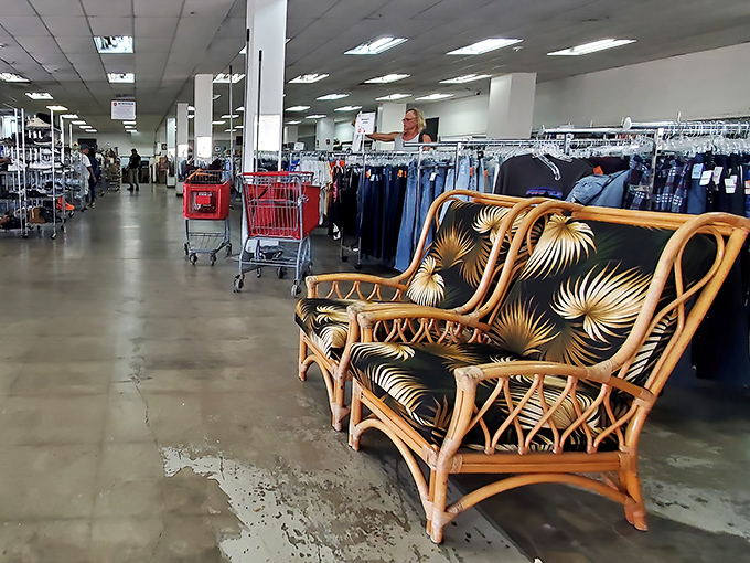 Classic island-style rattan meets tropical patterns in the furniture section, where yesterday's living room becomes tomorrow's statement piece.