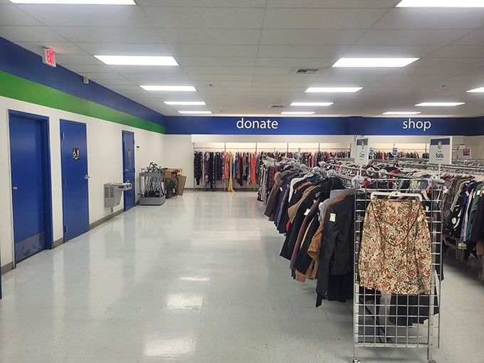 Clean, bright, and organized&mdash;this isn't your grandmother's jumbled thrift store. The "donate" and "shop" signs tell the whole beautiful story.