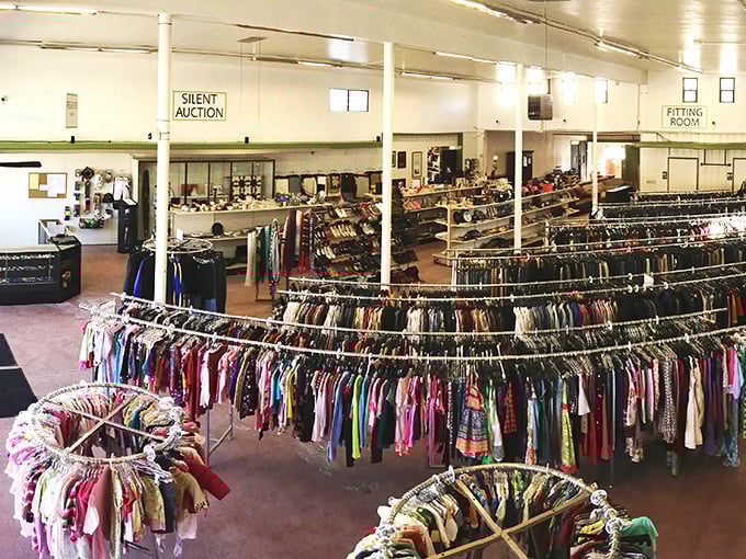 Behold the clothing rainbow &ndash; where circular racks create a mesmerizing maze of secondhand style possibilities.