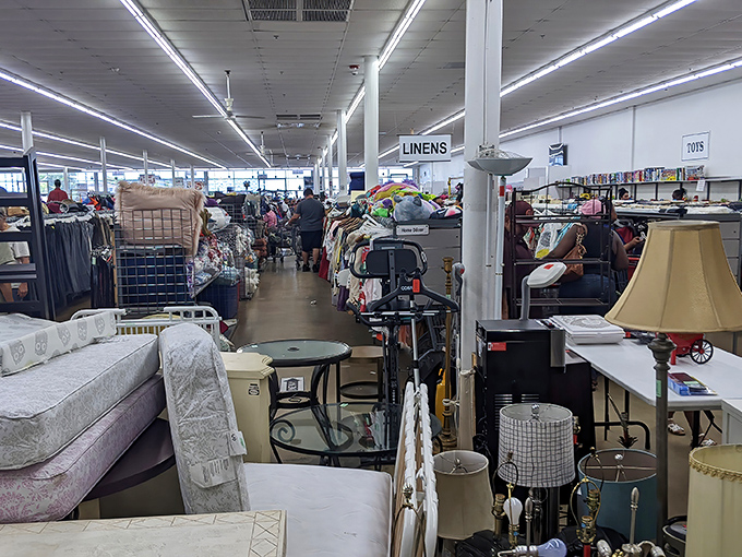 Inside awaits a retail universe where furniture, linens, and clothing coexist in a carefully organized chaos that rewards patient exploration.