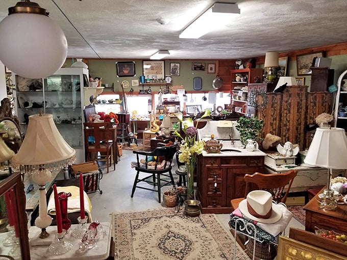 Area rugs anchor islands of nostalgia, creating rooms within rooms where every chair seems to whisper, "Sit down, stay awhile, hear my stories."