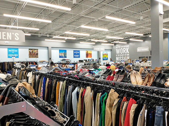 The men's section&mdash;where yesterday's business casual becomes today's smart steal. That perfect blazer is hiding somewhere between the khakis and dress shirts.