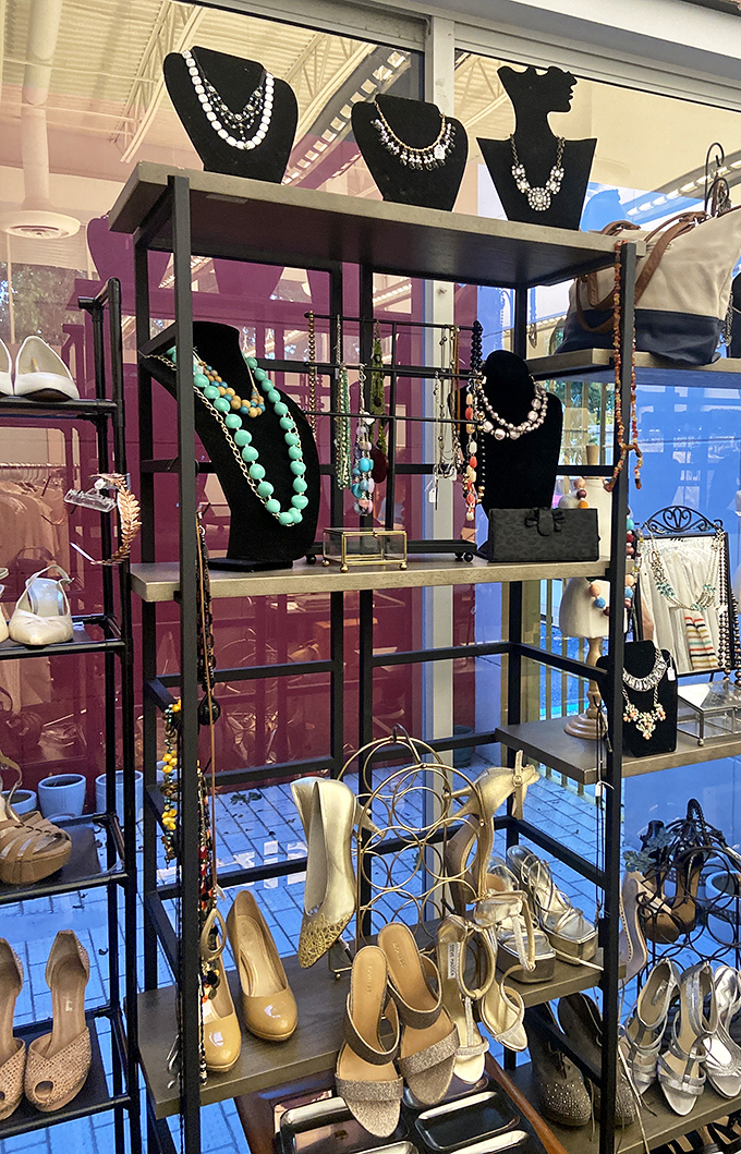 Jewelry displays that would make Elizabeth Taylor do a double-take, paired with footwear waiting for their Cinderella moment.