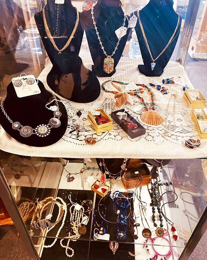 Jewelry that whispers tales from decades past. That medallion necklace probably attended better parties in the 70s than most of us ever will.