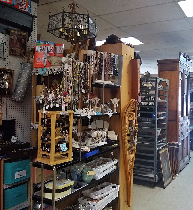 The jewelry displays sparkle with pieces that once adorned women who thought pantyhose were revolutionary fashion statements.