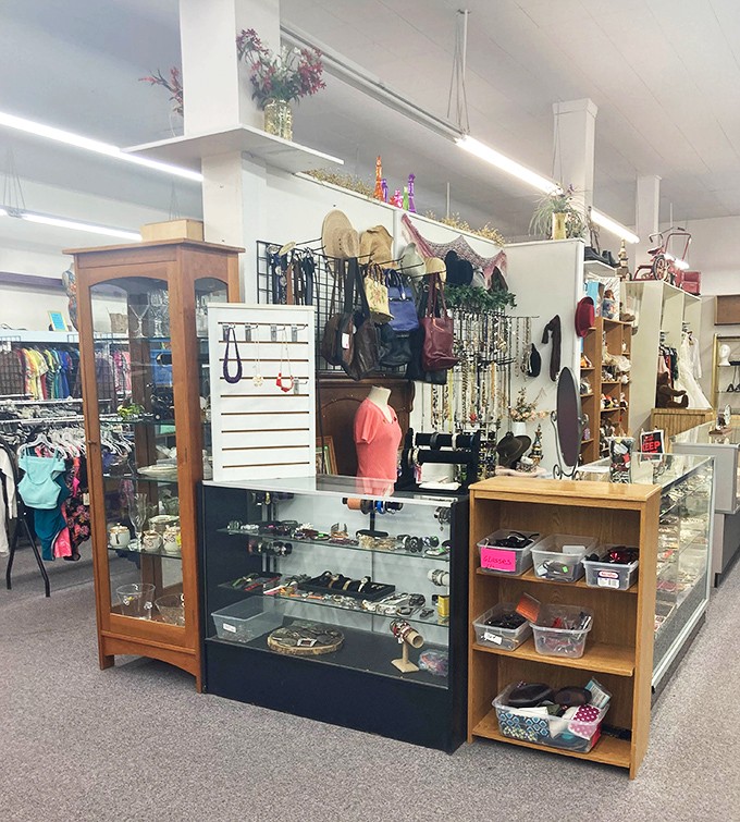 Jewelry, handbags, and accessories arranged like a museum exhibit, except everything here comes with price tags that won't cause heart palpitations.